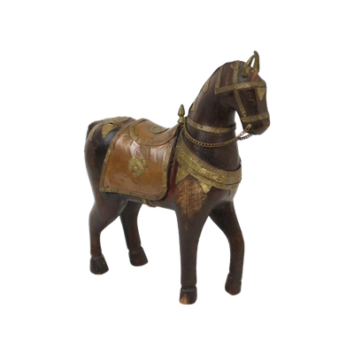 Vintage Houten Paard Belegd Met Koper Messing Beeld Sculptuur India ...