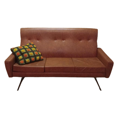 Vintage 3-Zit Zetel Bank Sofa Skai Cognac | 3-Zitsbank | Vintage | Reliving