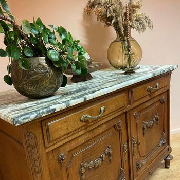 Antieke Boho Vintage Houten Kast Eiken Met Marmeren Blad | Dressoir ...