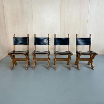 Vintage Design Stoel Leder Brutalist Bram Sprij Set/4 | Eetkamerstoel ...