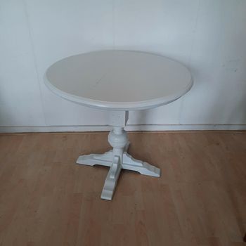 Brocante Vintage Landelijke Houten Witte Ronde Tafel | Eettafel ...