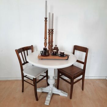 Brocante Vintage Landelijke Houten Witte Ronde Tafel | Eettafel ...