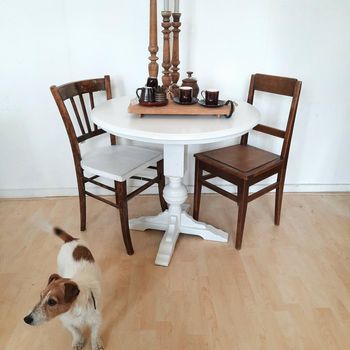 Brocante Vintage Landelijke Houten Witte Ronde Tafel | Eettafel ...